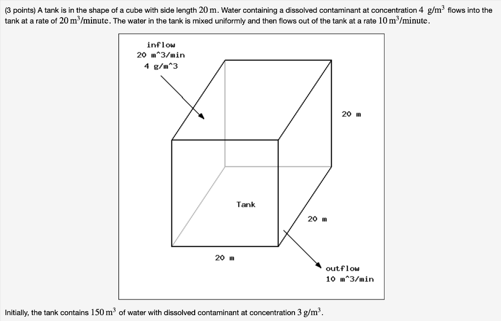 Solved (3 points) A tank is in the shape of a cube with side | Chegg.com