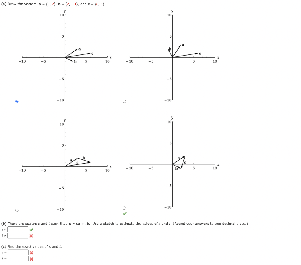 Solved (a) Draw the vectors a= 3,2 ,b= 2,−1 , and c= 6,1 . | Chegg.com