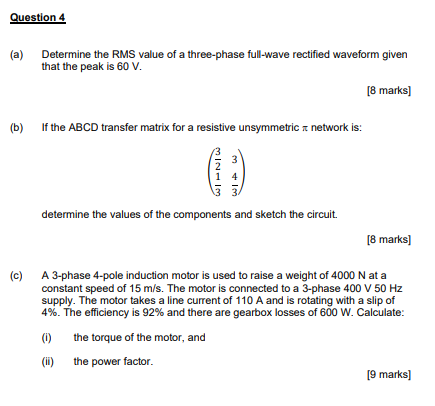 Solved Question 4 (a) Determine the RMS value of a | Chegg.com
