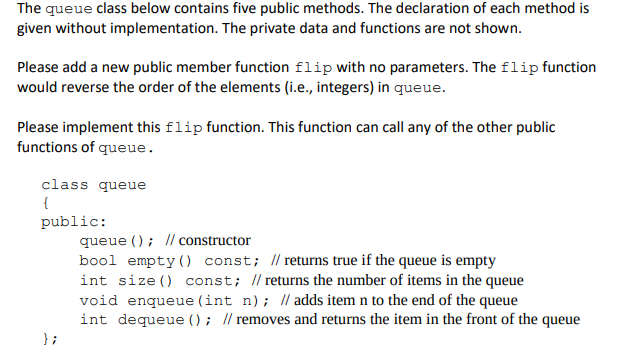 Solved The queue class below contains five public methods. | Chegg.com
