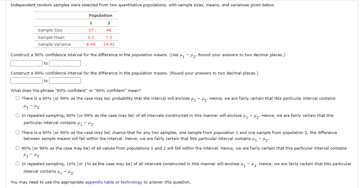 Solved Independent random samples were selected from two | Chegg.com