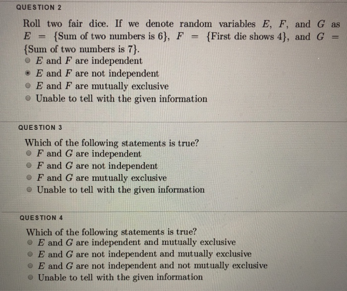 Solved Question 2 Roll Two Fair Dice If We Denote Random 