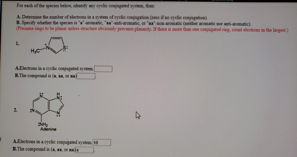 Solved For each of the species below, identify any cyclic | Chegg.com