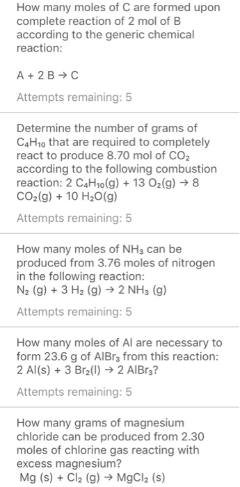 Solved How many moles of C are formed upon complete reaction | Chegg.com