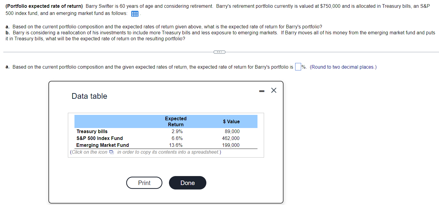 Solved (Portfolio expected rate of return) ﻿Barry Swifter is | Chegg.com