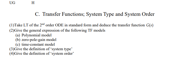 Solved UG H C. Transfer Functions; System Type and System | Chegg.com