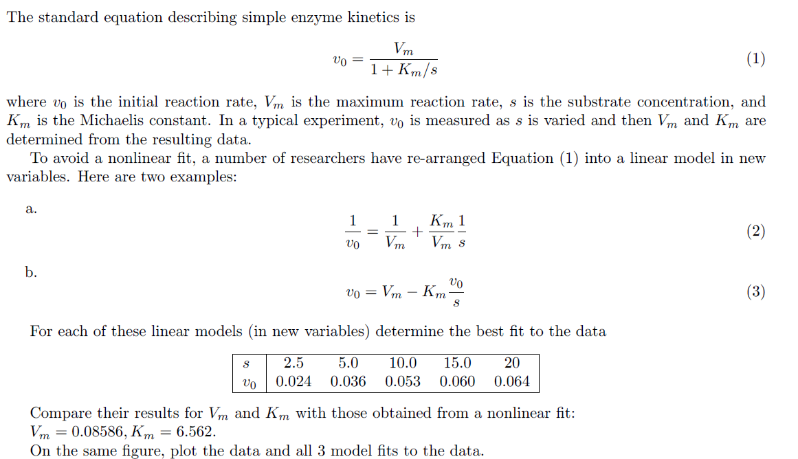 Solved The standard equation describing simple enzyme | Chegg.com