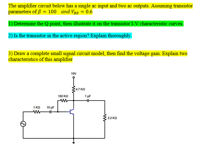 Solved The amplifier circuit below has a single ac input and | Chegg.com