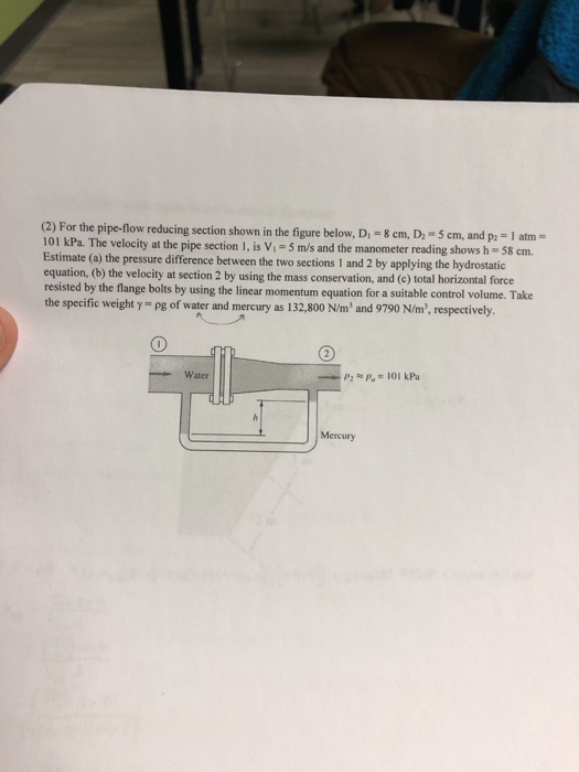 Solved (2) For the pipe-flow reducing section shown in the | Chegg.com
