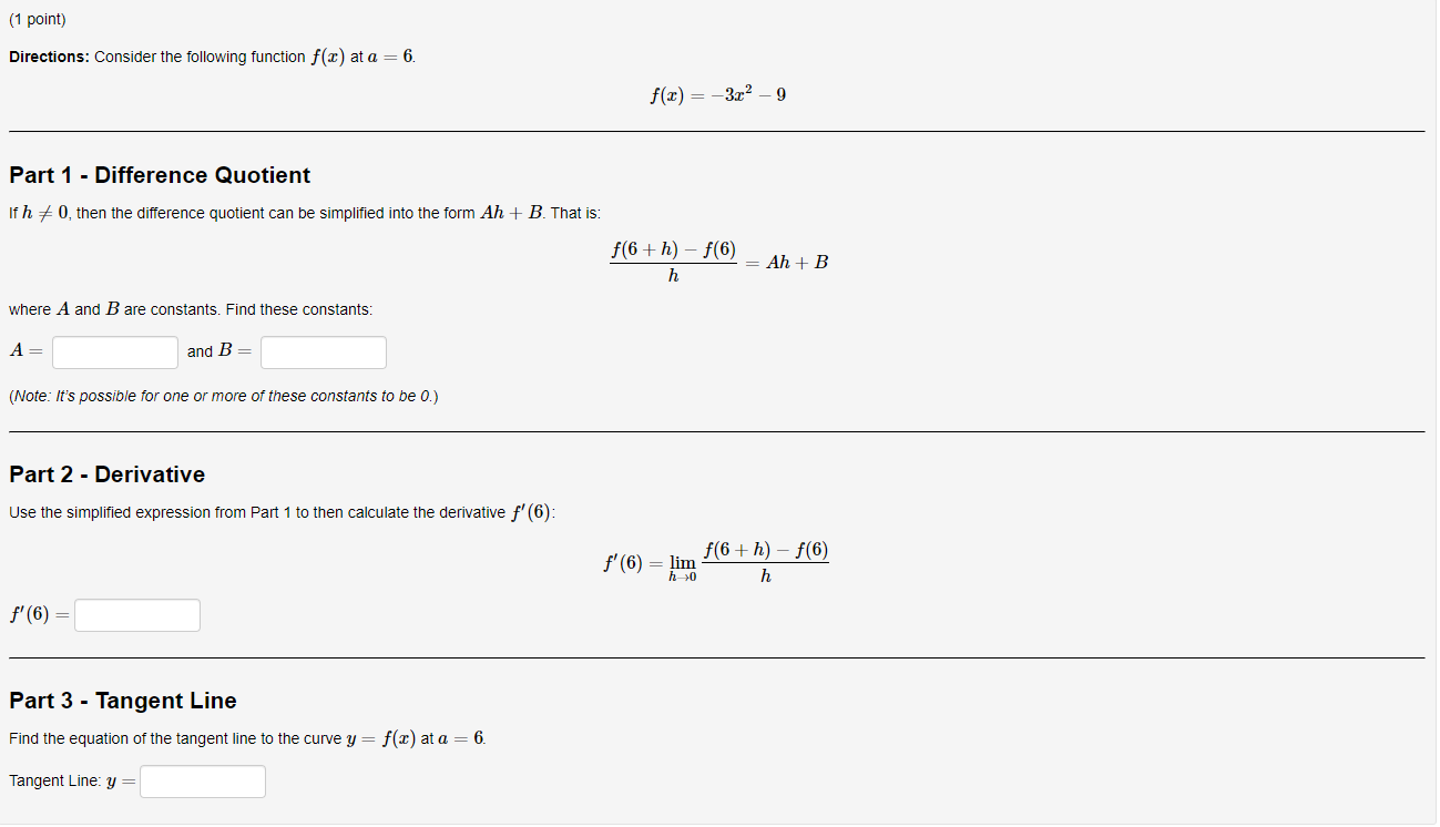 Solved (1 point) Directions: Consider the following function | Chegg.com