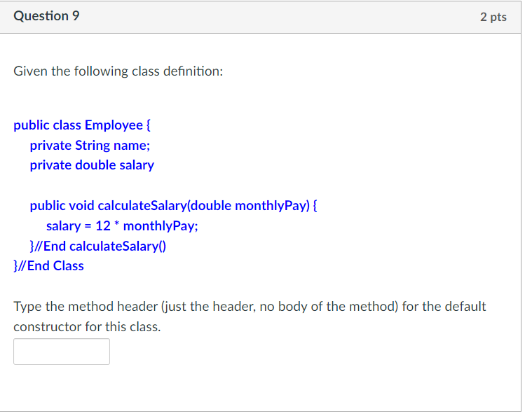 Solved Given the following class definition: public class | Chegg.com