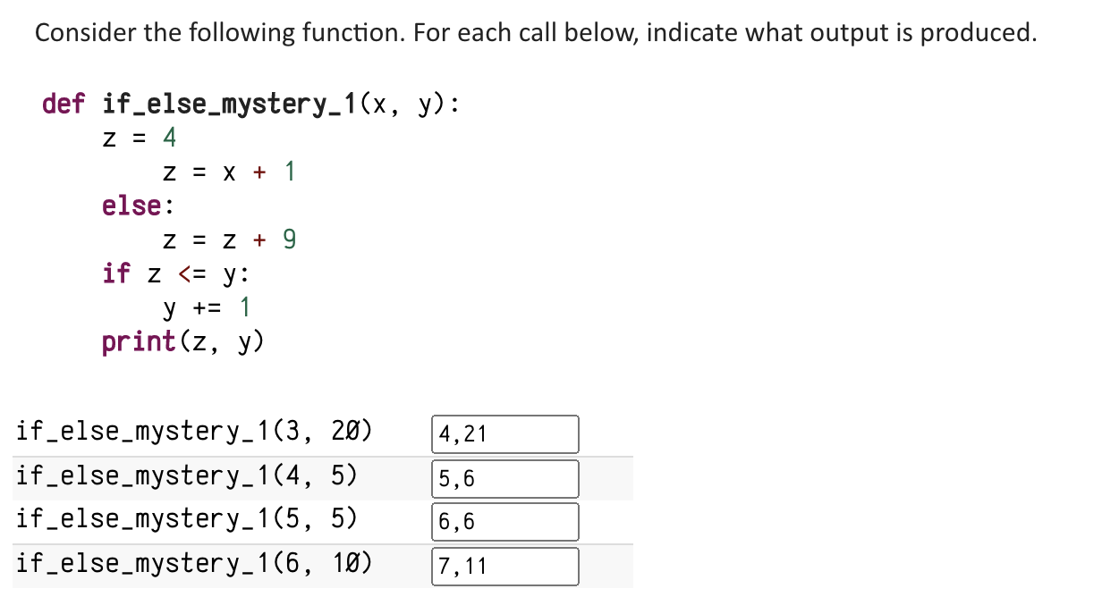 Solved Consider the following function. For each call below, | Chegg.com