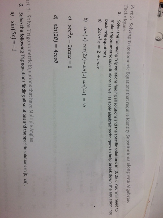 Solved Solve the following Trig equations finding all | Chegg.com