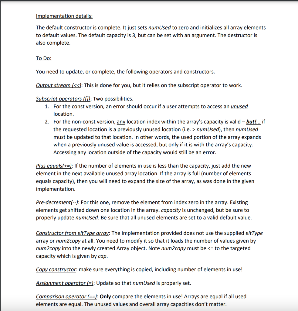 Supplied: Array template class: Array.h Initial | Chegg.com