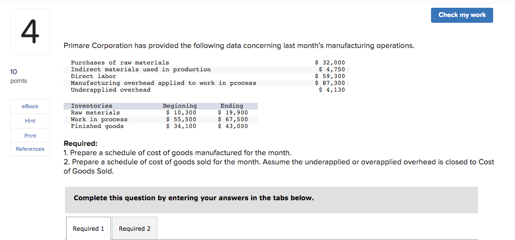 Solved 10 points eBook Hint Print References Check my work | Chegg.com