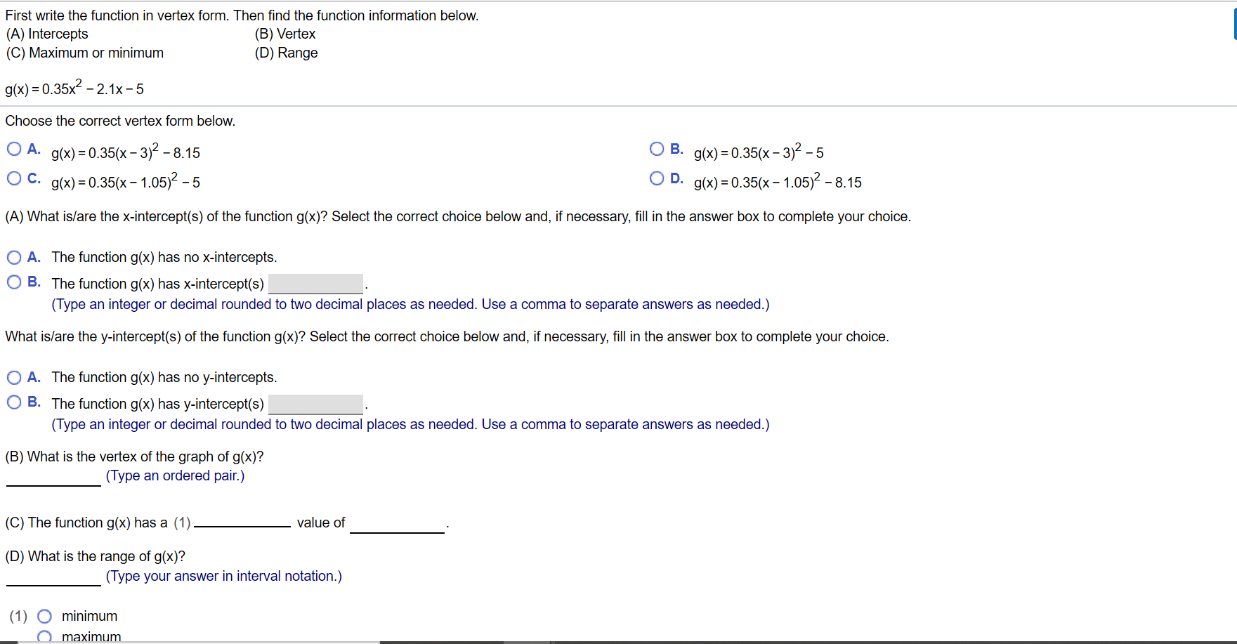 Solved First write the function in vertex form. Then find | Chegg.com