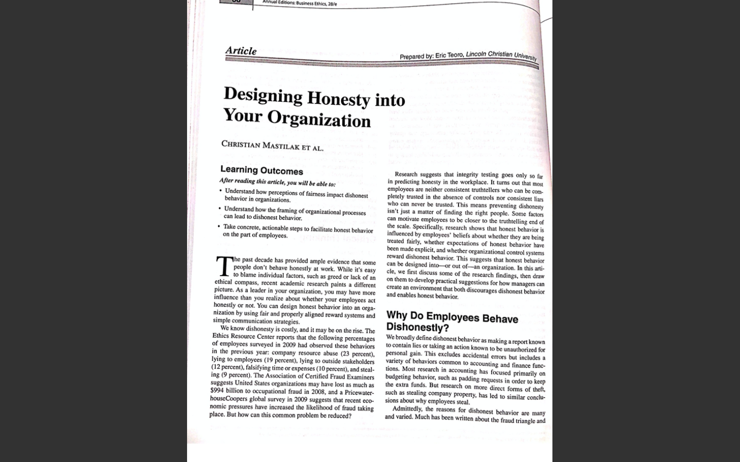 Using the Designed honesty model presented in this | Chegg.com