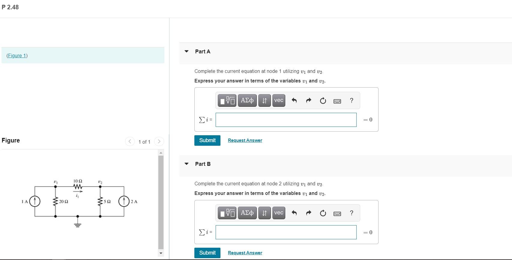 Solved P2.48 Part A (Figure 1) Complete the current equation | Chegg.com