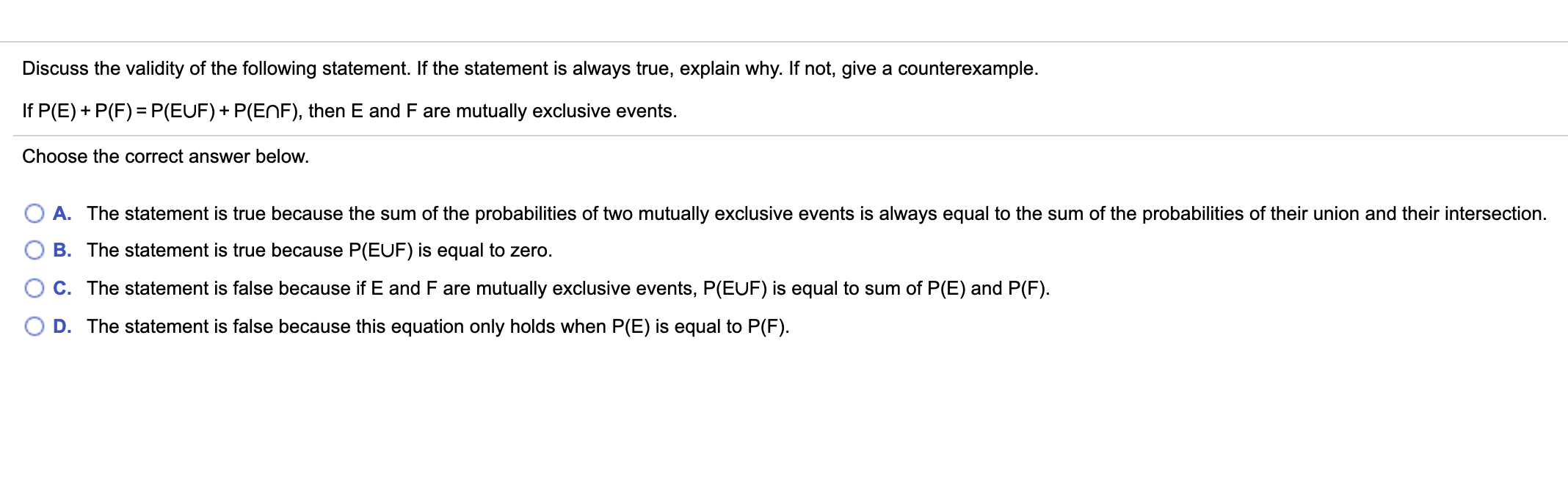 Solved Discuss the validity of the following statement. If | Chegg.com