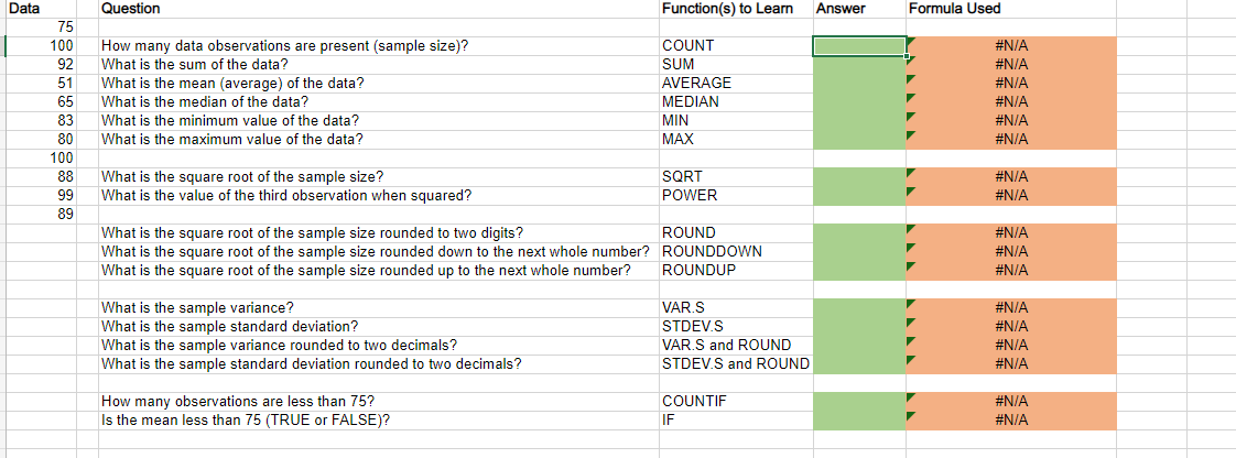 Solved Data Question Function(s) to Learn Answer Formula | Chegg.com