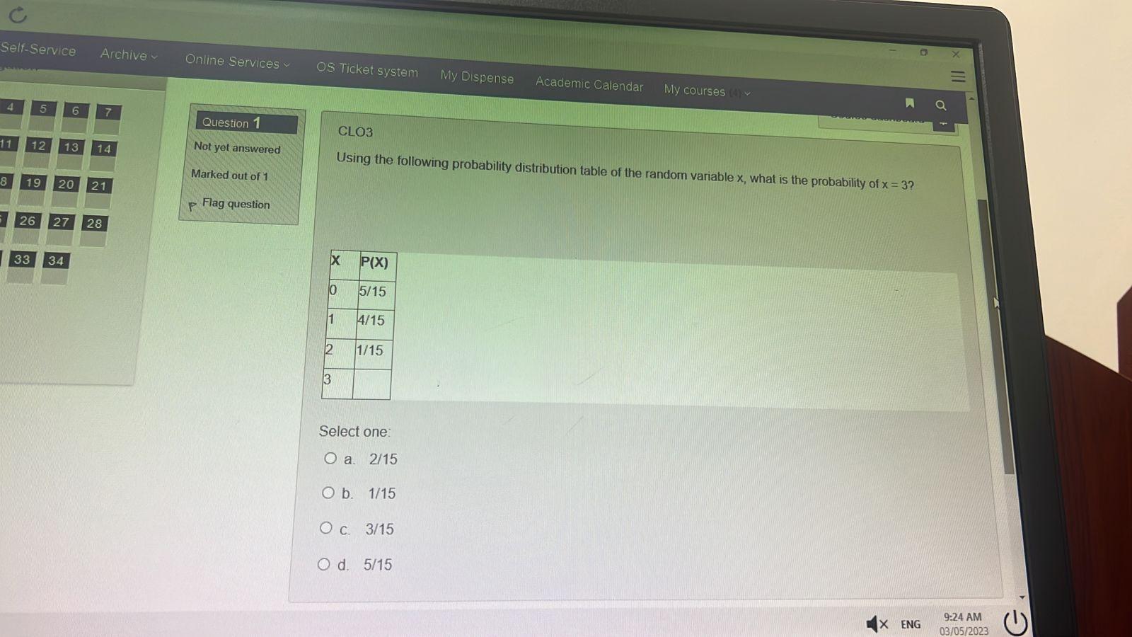 Solved CLO3 Using the following probability distribution | Chegg.com