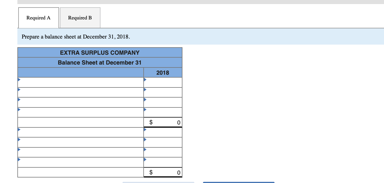 Solved The Extra Surplus Company's Balance Sheet for | Chegg.com