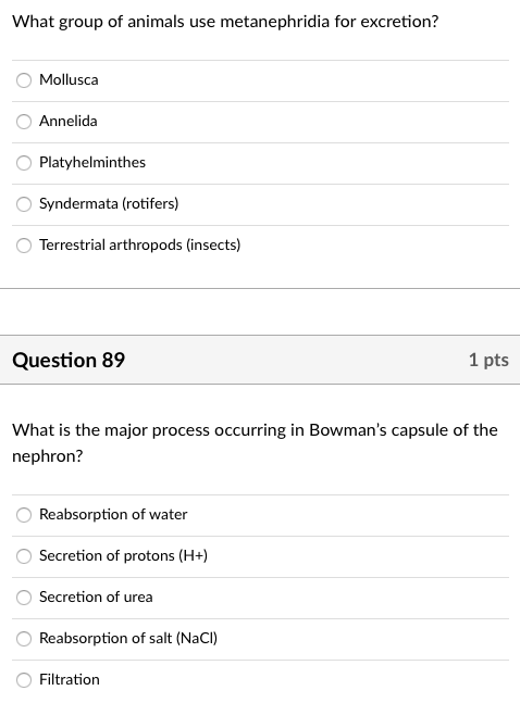 Solved What group of animals use metanephridia for | Chegg.com