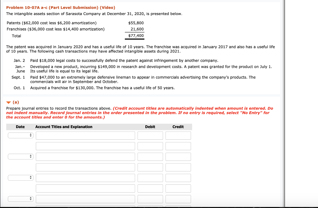 Solved Problem 10-07A a-c (Part Level Submission) (Video) | Chegg.com