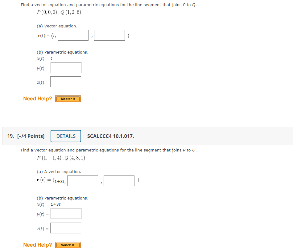 Solved Find A Vector Equation And Parametric Equations For