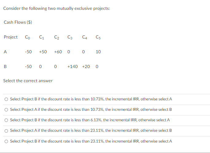 Solved Consider the following two mutually exclusive | Chegg.com