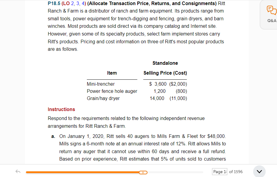 Solved Q&A P18.5 (LO 2, 3, 4) (Allocate Transaction Price, | Chegg.com