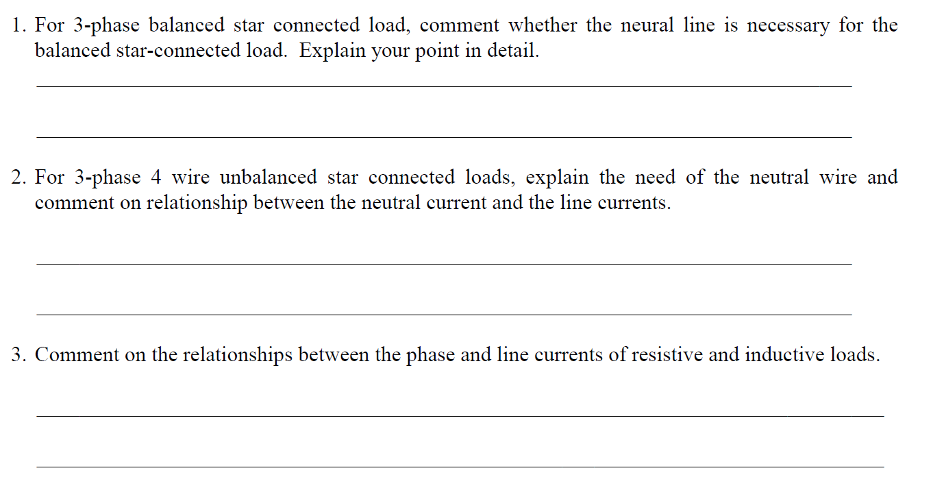 Solved For 3-phase balanced star connected load, comment | Chegg.com