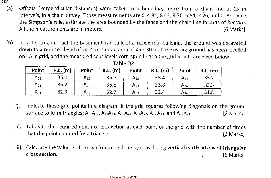 Solved QZ. (a) Offsets (Perpendicular distances) were taken | Chegg.com