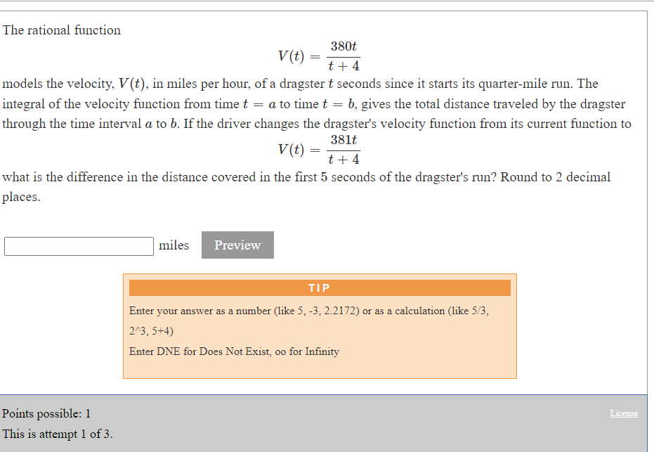 Solved The rational function 380t V(t) = t +4 models the | Chegg.com