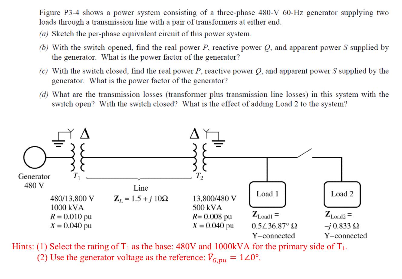 Solved Figure P3-4 shows a power system consisting of a | Chegg.com