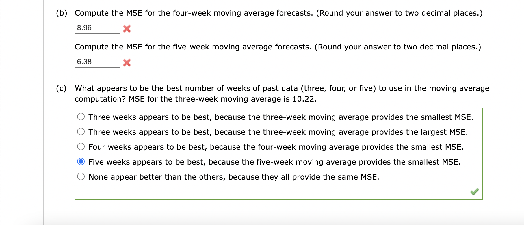 (b) Compute the MSE for the four-week moving average | Chegg.com