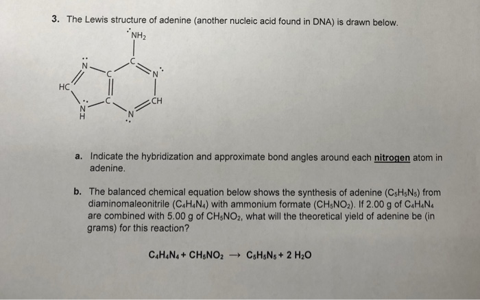 Solved 3. The Lewis structure of adenine (another nucleic | Chegg.com