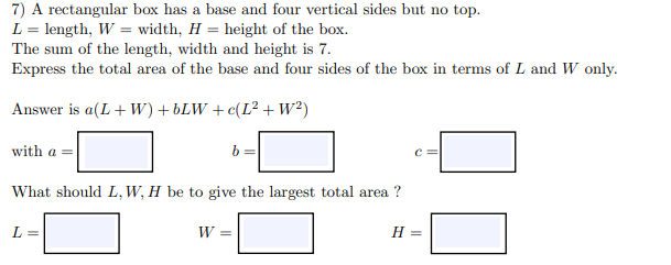 Solved 7) A rectangular box has a base and four vertical | Chegg.com