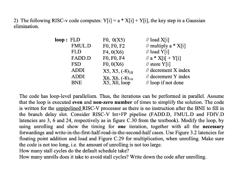 2) The following RISC-v code computes: Y[i] = a * | Chegg.com