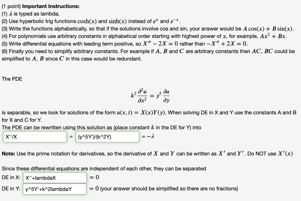 Solved (1 point) Important Instructions: (1) 1 is typed as | Chegg.com