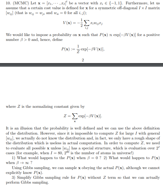 (MCMC) Let x = [x1, · · · , xI ] t be a vector with | Chegg.com