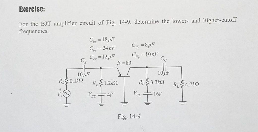 Solved Exercise: For the BJT amplifier circuit of Fig. 14-9, | Chegg.com