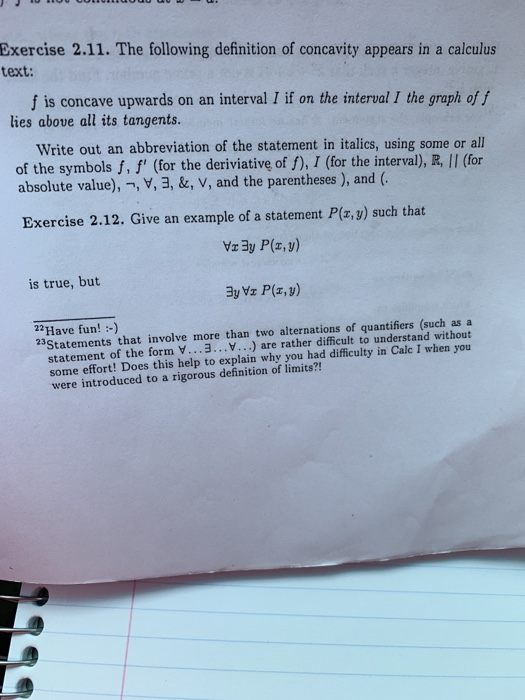 Solved Exercise 2.11. The following definition of concavity | Chegg.com
