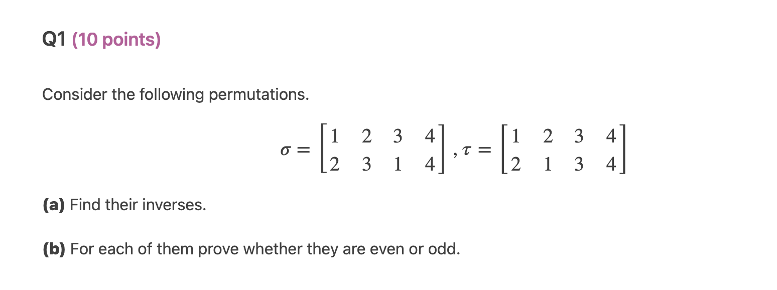 Solved Consider the following permutations. | Chegg.com