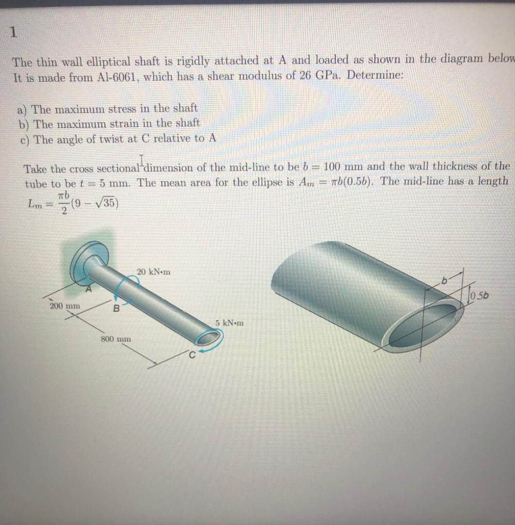 Solved 1 The thin wall elliptical shaft is rigidly attached | Chegg.com
