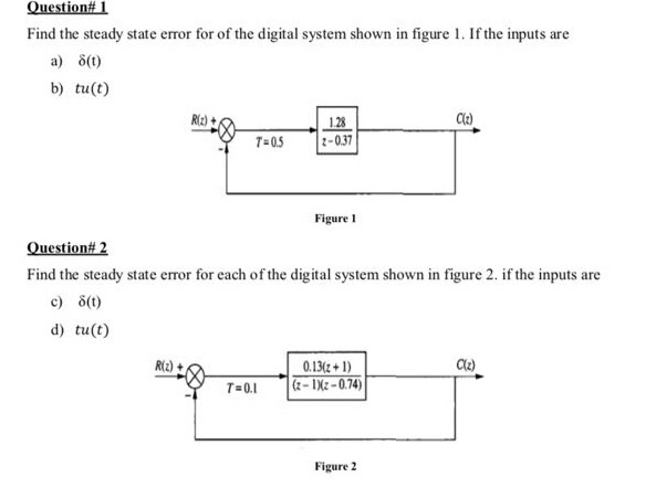 Solved Question# 1 Find the steady state error for of the | Chegg.com
