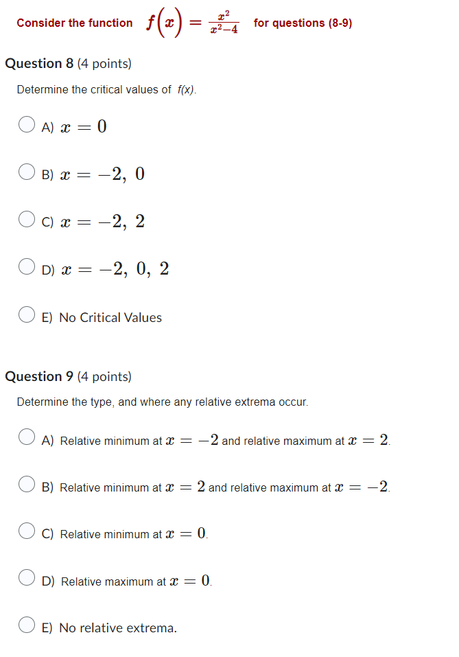 Solved Consider the function f(x)=x2−4x2 for questions (8-9) | Chegg.com