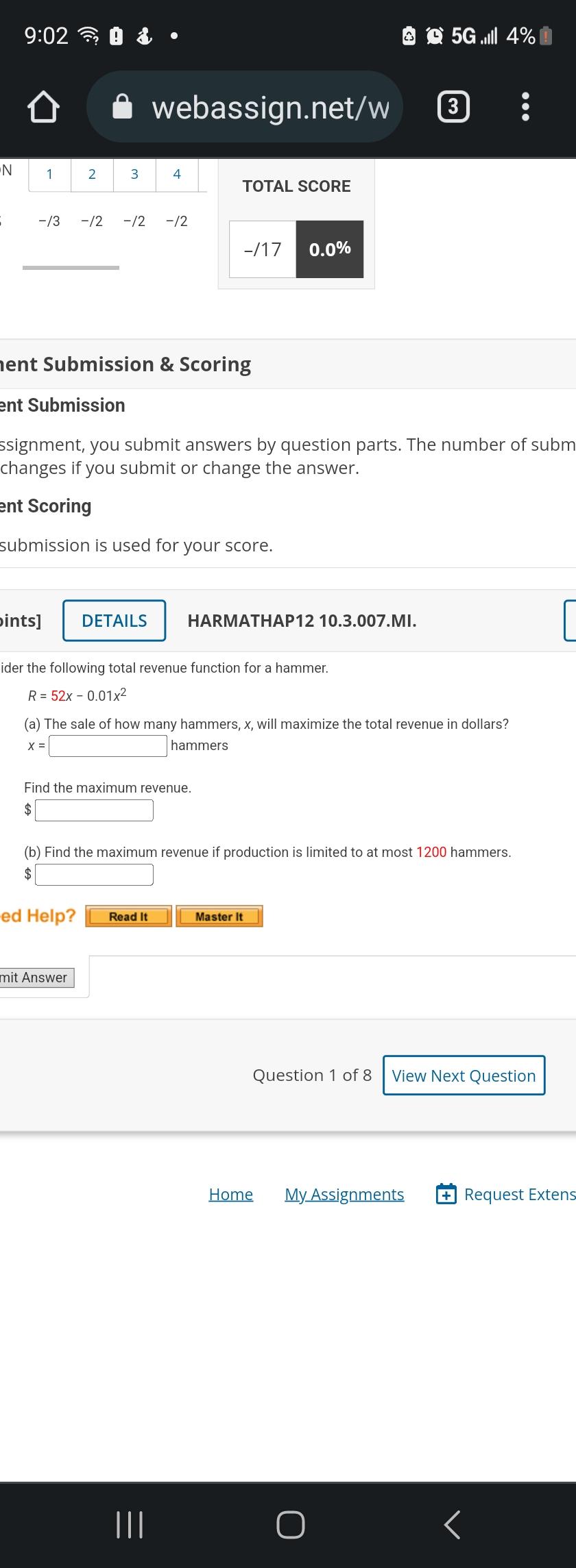Solved ssignment, you submit answers by question parts. The | Chegg.com