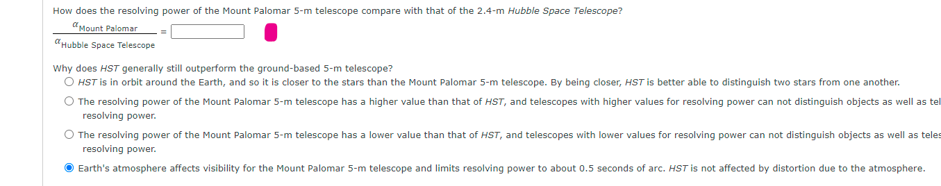 Solved How does the resolving power of the Mount Palomar 5-m | Chegg.com