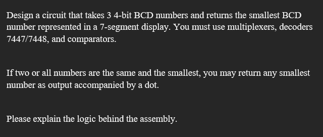 Solved Design a circuit that takes 3 4-bit BCD numbers and | Chegg.com